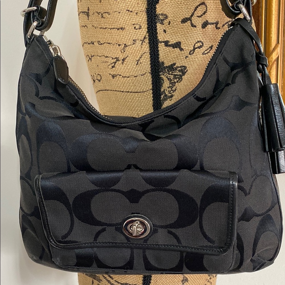 Coach 22392 Legacy Op Art Leather Shoulder Bag Black … - Gem